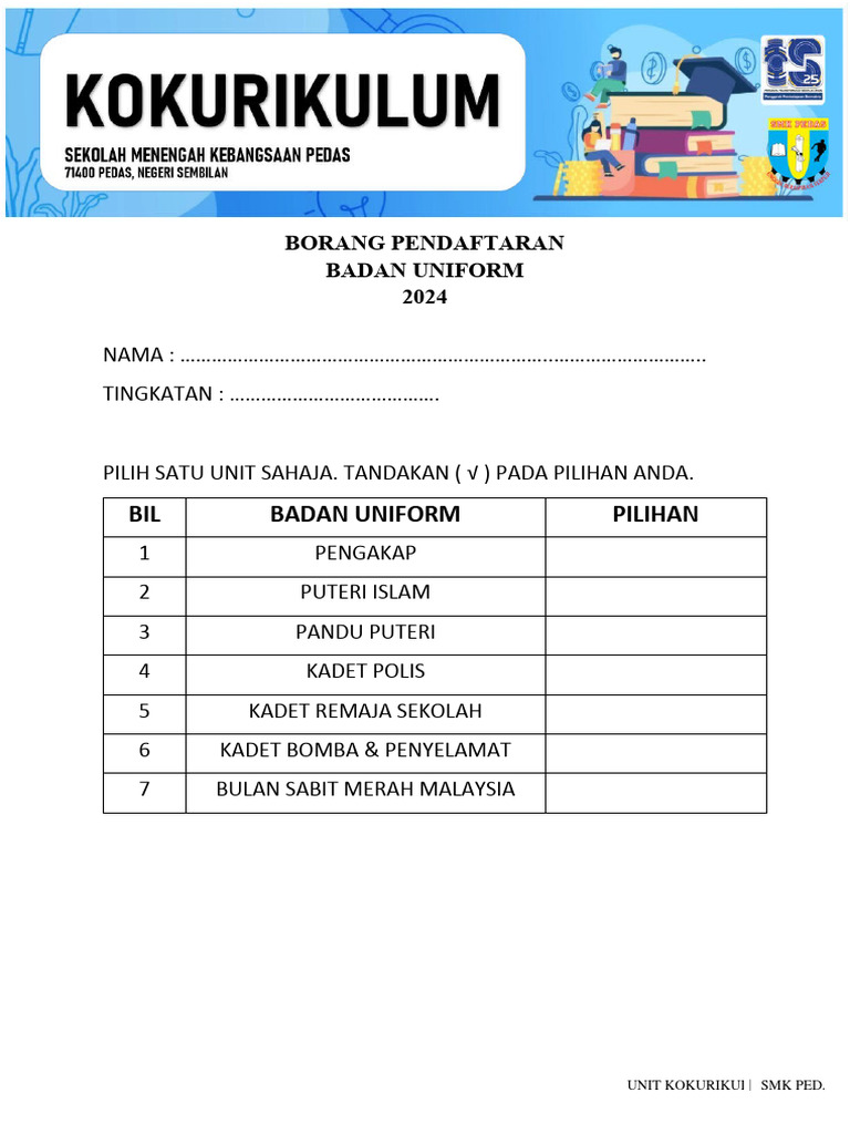 BORANG PENDAFTARAN UNIT-badan Uniform | PDF
