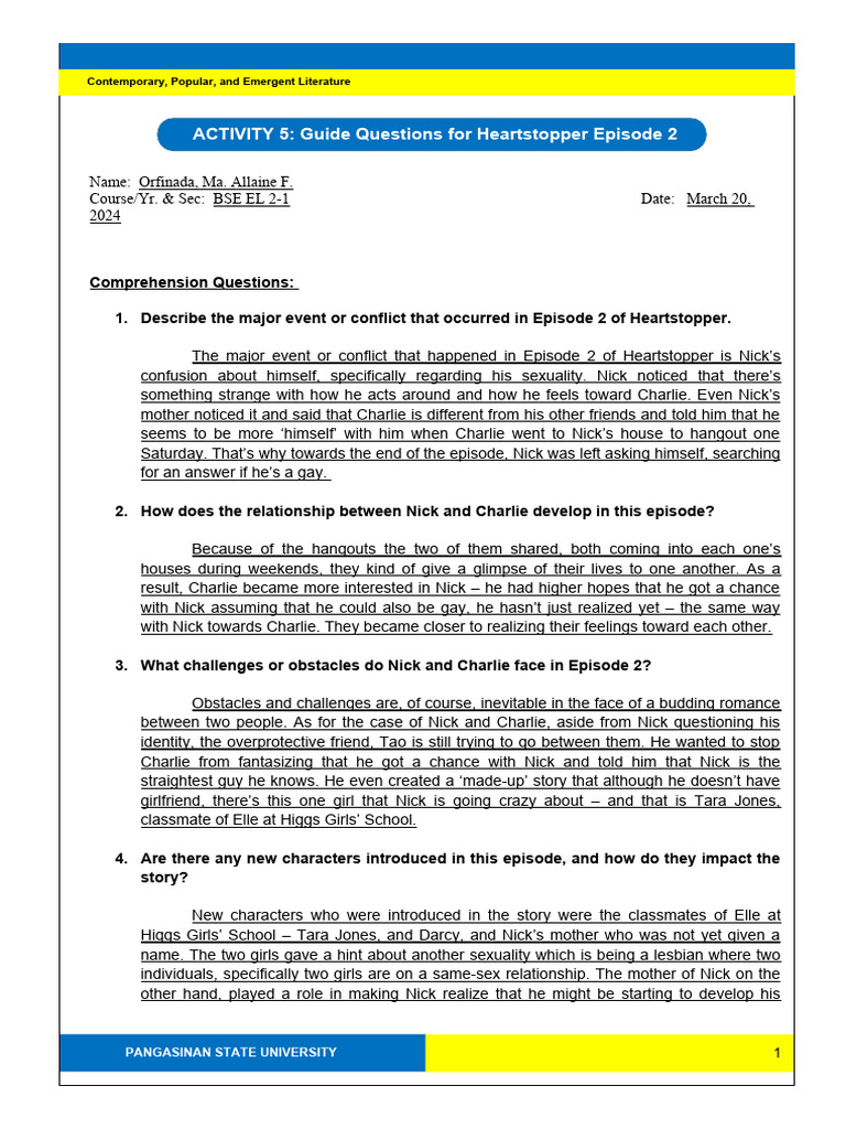 Heartstopper Episode 2 Analysis Guide | PDF | Romance (Love) | Friendship