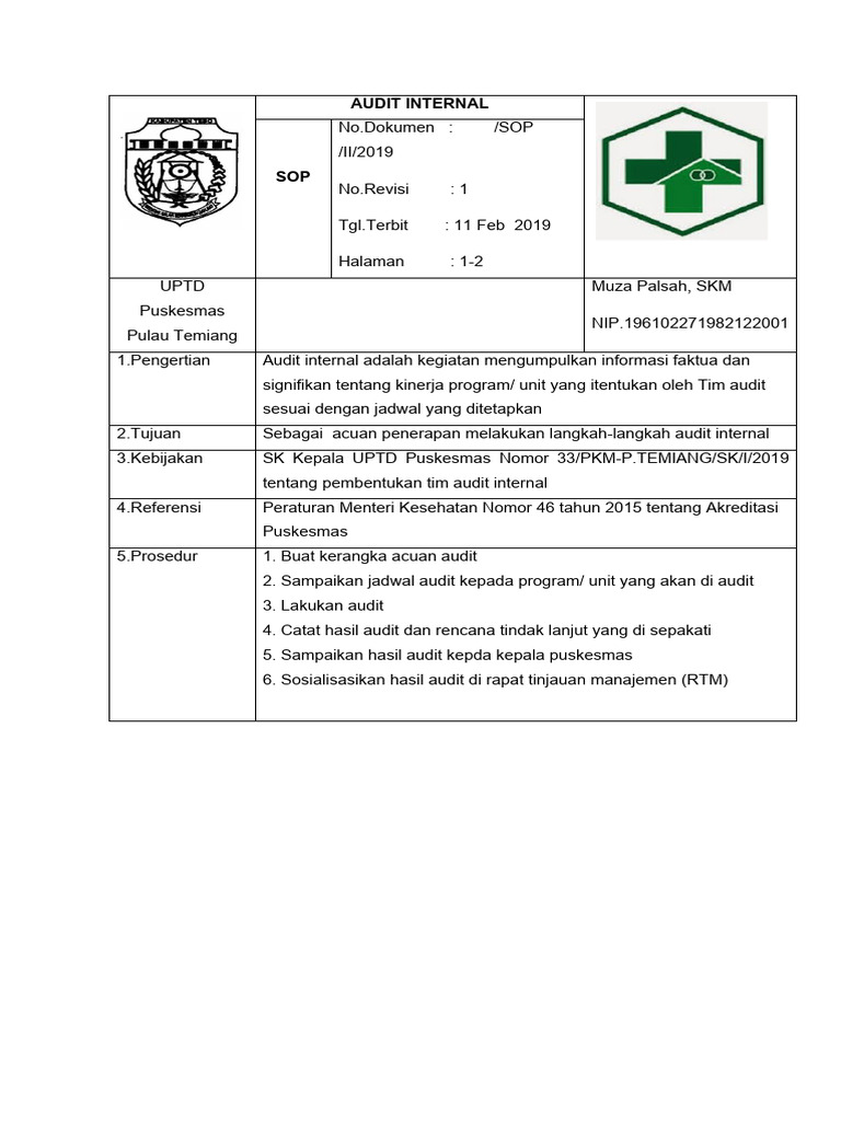 SOP Audit Internal | PDF | Teknologi & Rekayasa