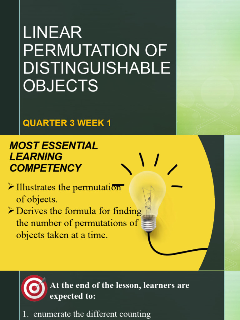 2023 2024 Linear Permutation of Distinguishable Objects | PDF | Permutation | Mathematics