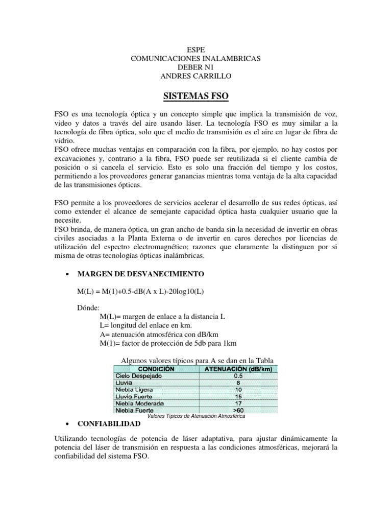 FSO | PDF | Láser | Inalámbrico
