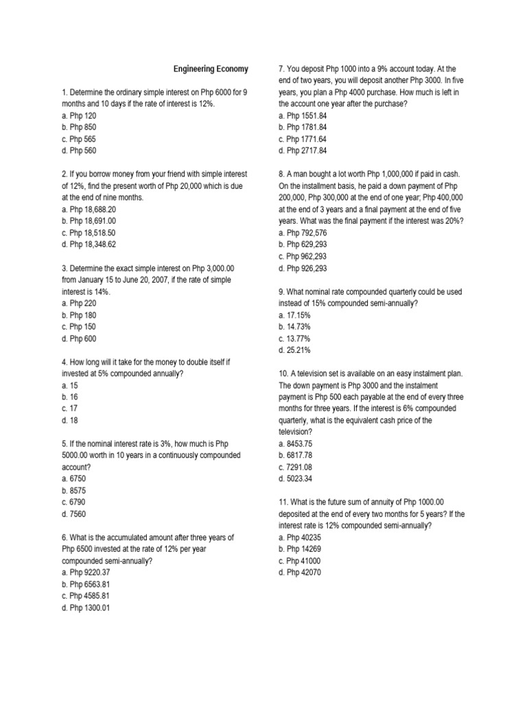 Exercise - Engineering Economy and Probability and Statistics | PDF ...