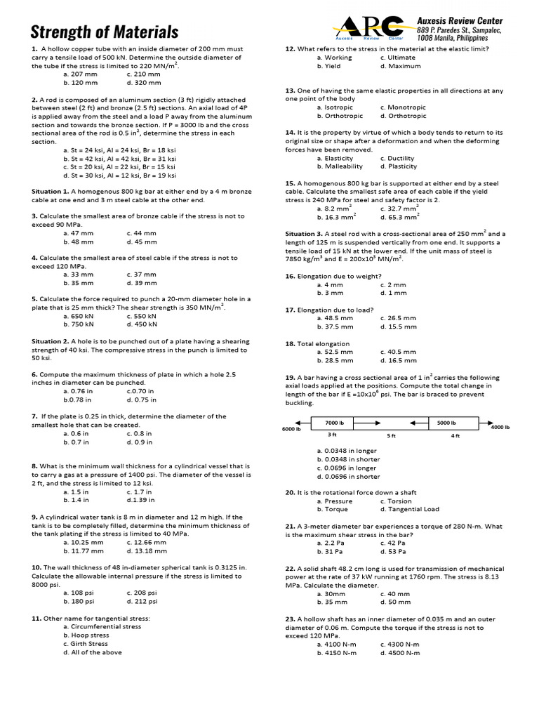 Exercise - Strength of Materials | PDF | Deformation (Engineering) | Strength Of Materials