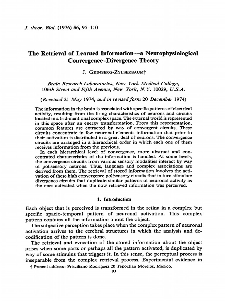 The Retrieval of Learned Information A Neurophysiologieal Convergence ...