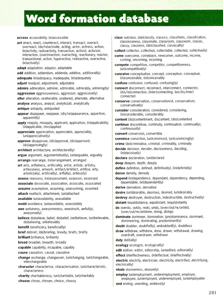 Word Formation Database Beginners | PDF