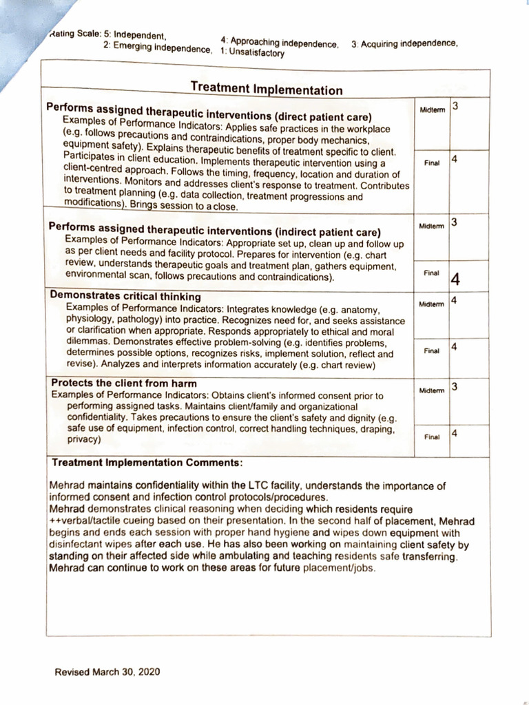 Treatment Implementation: Ofp Nce Tors Treatm T TH T N T T D Locat D To ...