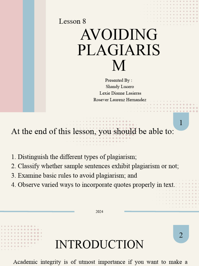 Lesson 8 Avoiding Plagiarism | PDF