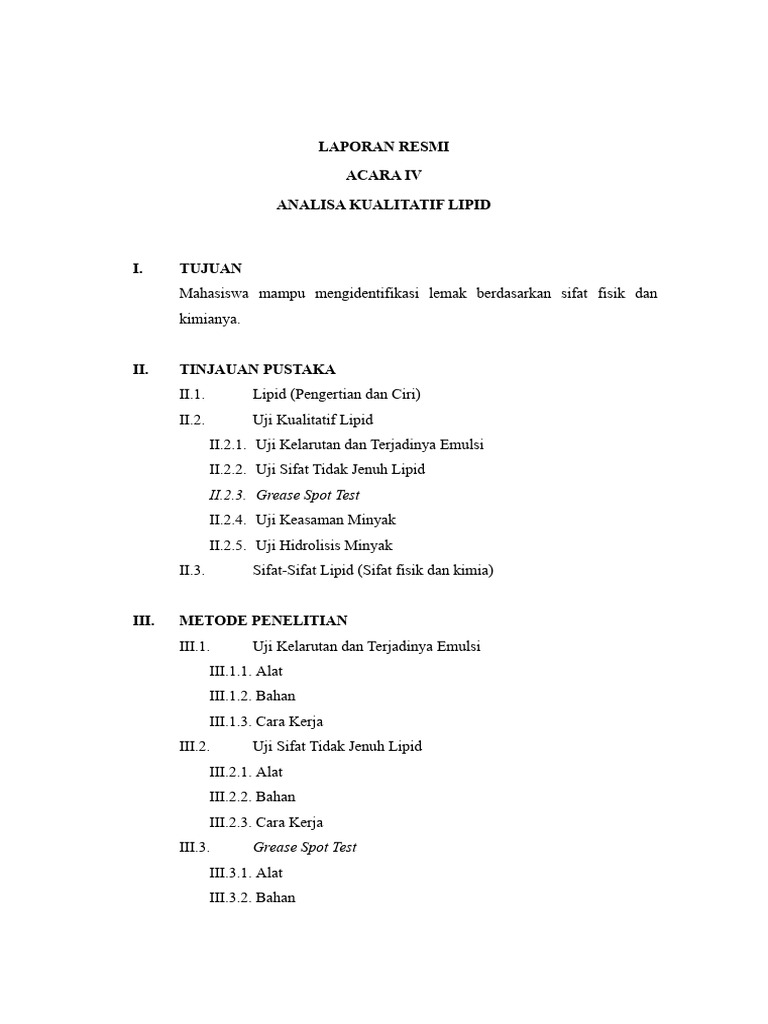 Format Laporan Resmi Acara 4 Analisa Kualitatif Lipid | PDF