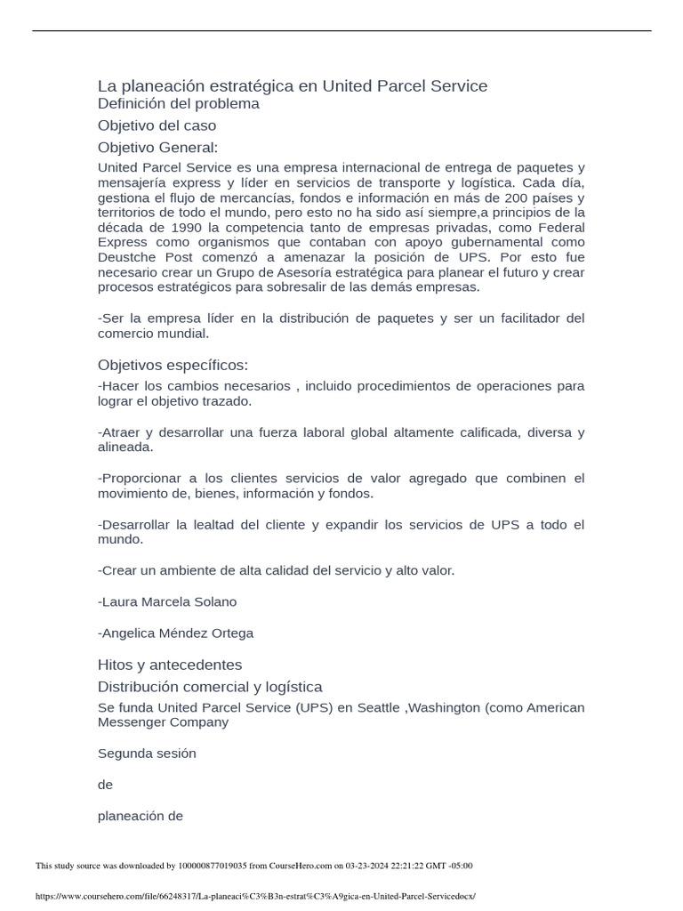 La Planeaci N Estrat Gica en United Parcel Service - Docx-2 | PDF