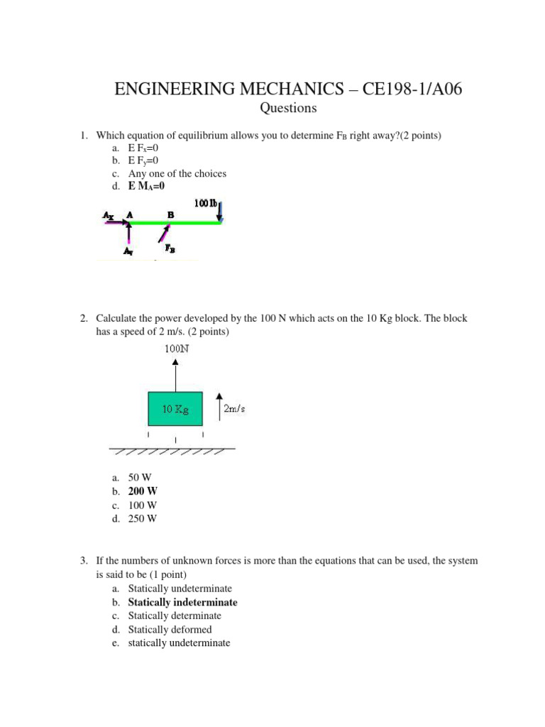 Engineering Mechanics - Ce198-1/A06: Questions | Download Free PDF ...