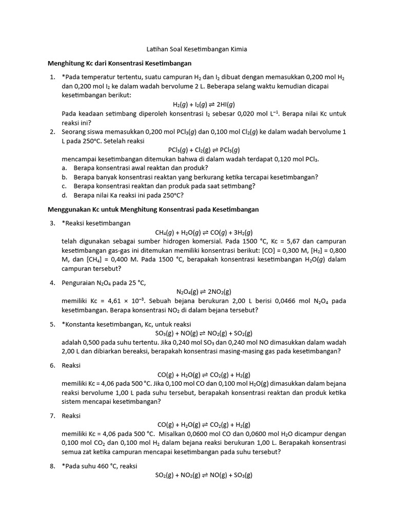 Latihan Soal Kesetimbangan Kimia | PDF