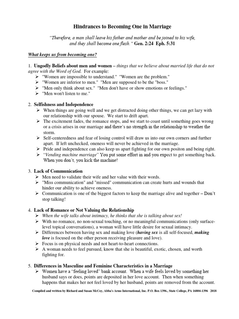 Overcoming Marriage Oneness Barriers | PDF | Attachment Theory ...