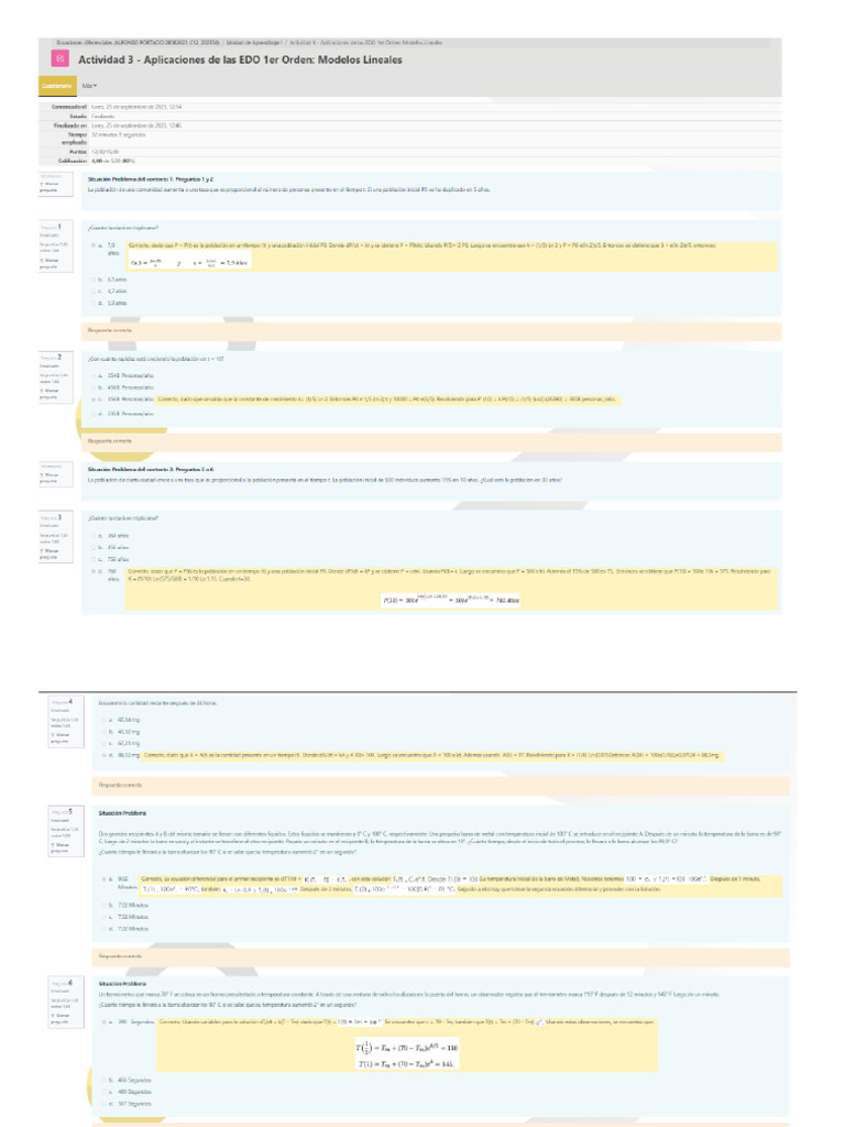 CUESTIONARIO Actividad 3 Aplicaciones de Las EDO 1er Orden Modelos Lineales | PDF