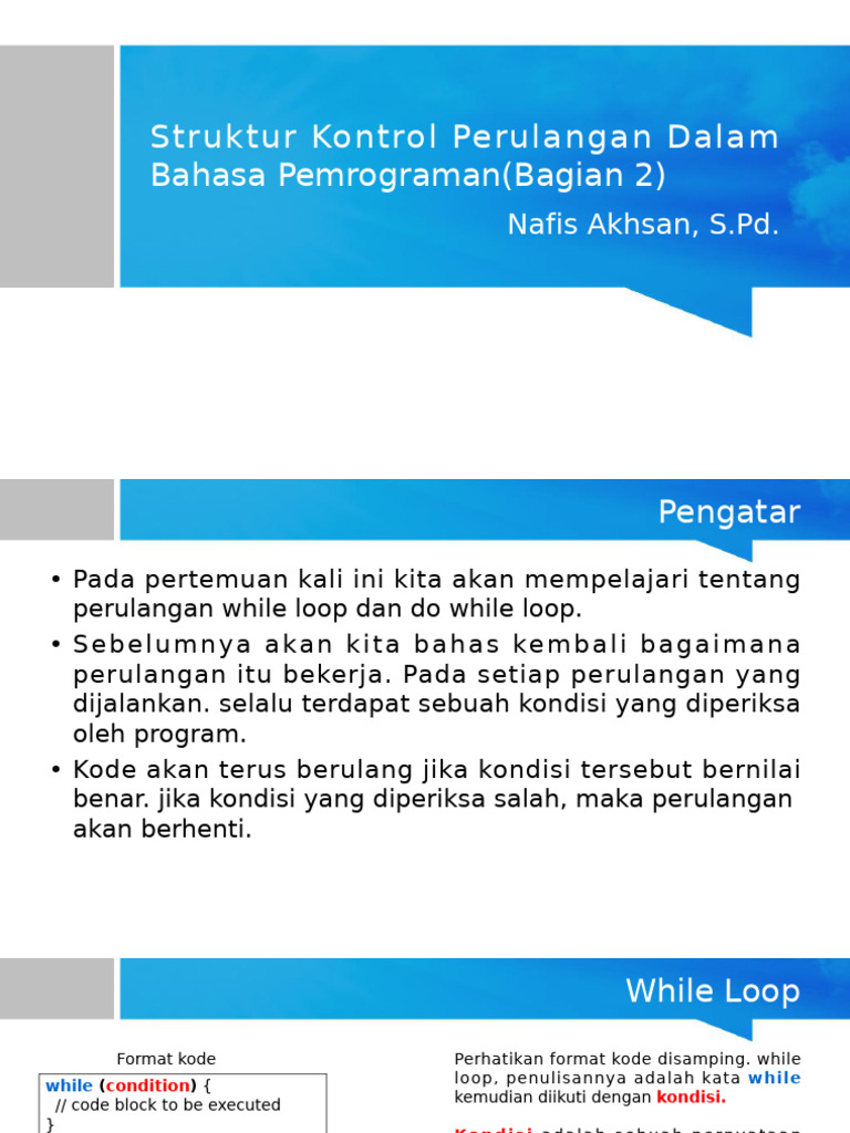 Struktur Kontrol Perulangan Dalam Bahasa Pemrograman Part 2 | PDF