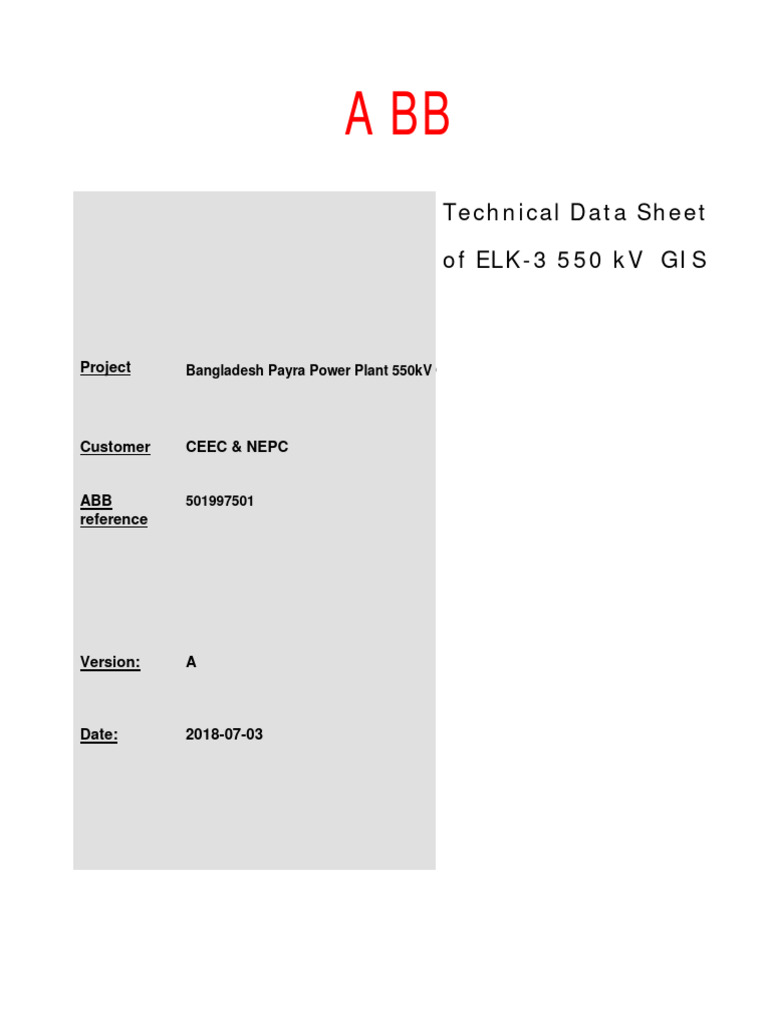ELK-3 550 kV GIS Technical Data Sheet | PDF | Power (Physics ...