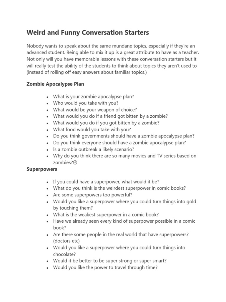Quirky and Funny Conversation Starters | PDF | Philosophy