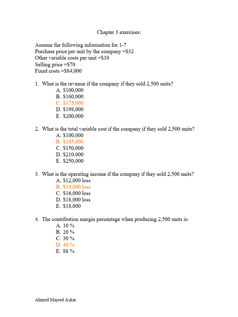 Chapter 3 Exercises | Download Free PDF | Financial Economics | Financial Accounting