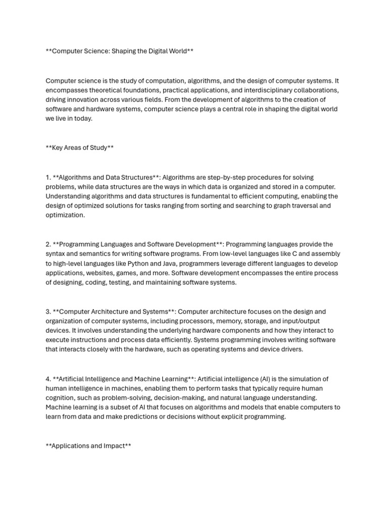 Computer Science Notes Pdf Software Computer Programming