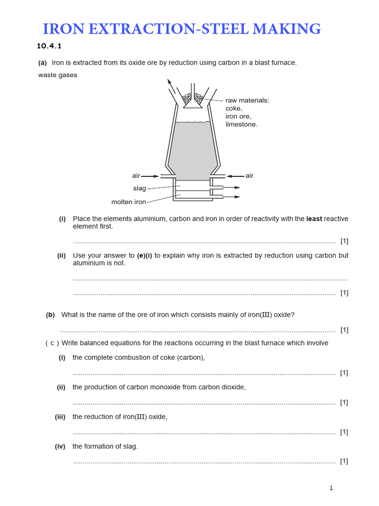 9.8 Iron Extraction Steel Making Set 2 QP Ms | Download Free PDF | Iron ...