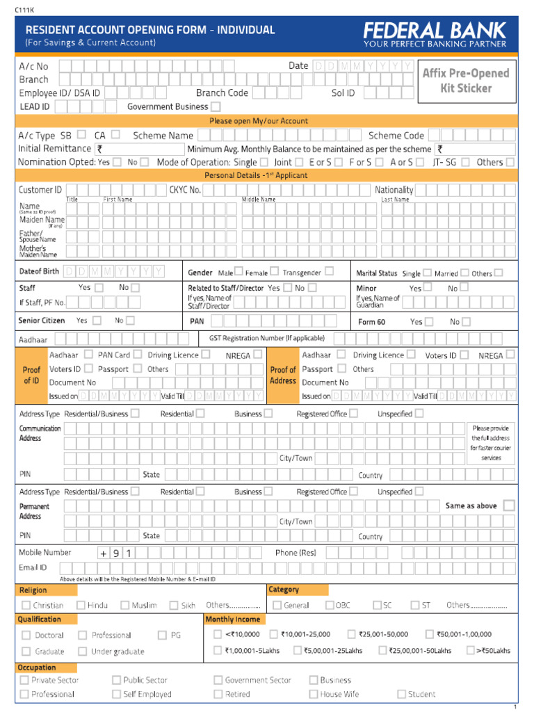 Account Opening Form (Residents) | PDF