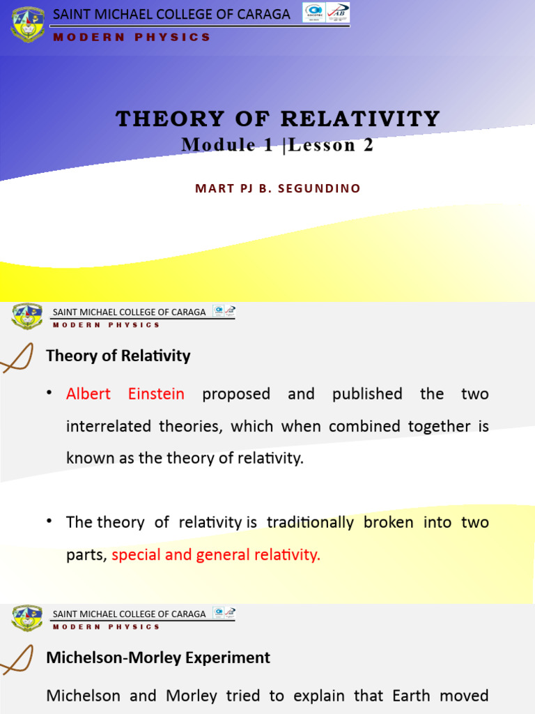 Theory of Relativity: Module 1 - Lesson 2 | PDF | Special Relativity ...