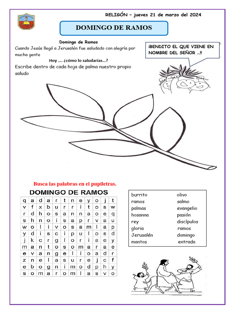 Ficha Religiion - Jueves 21 Marzo Domingo de Ramos | PDF