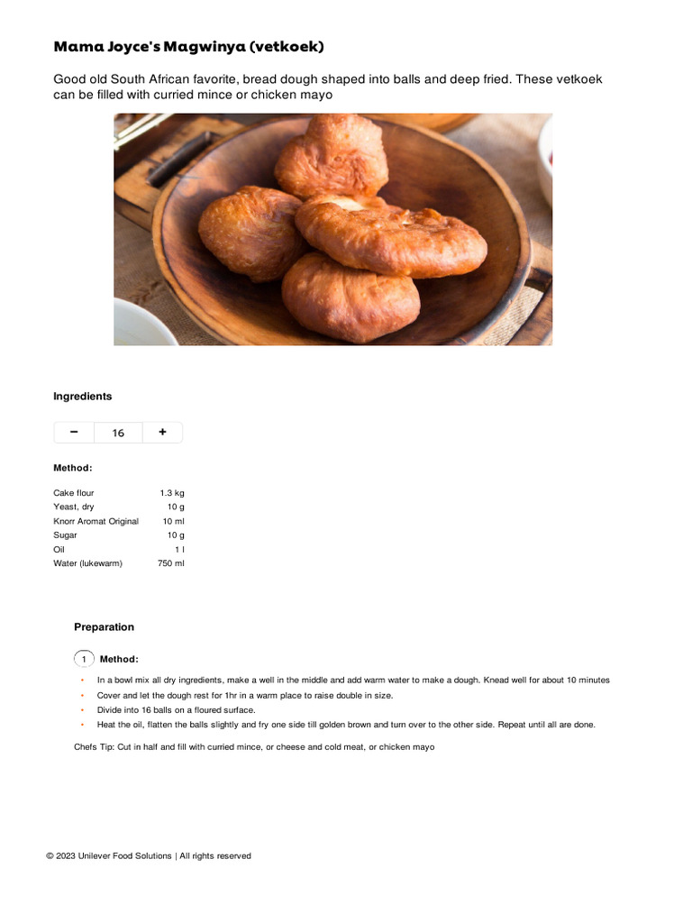 Mama Joyce's Magwinya (Vetkoek) - Recipe | PDF