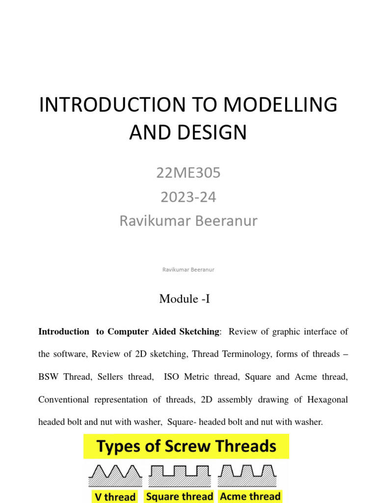 Lec 1a - Introduction To Modellingand Design | PDF | Screw | Machining