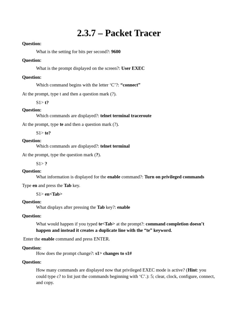 2.3.7 - Packet Tracer | PDF | Computer Programming | Computing