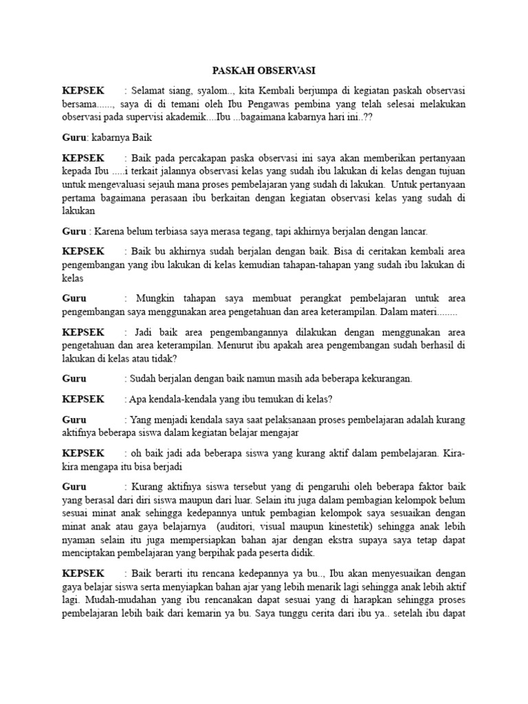 Wawancara Pasca Observasi | PDF | Karier & Perkembangan