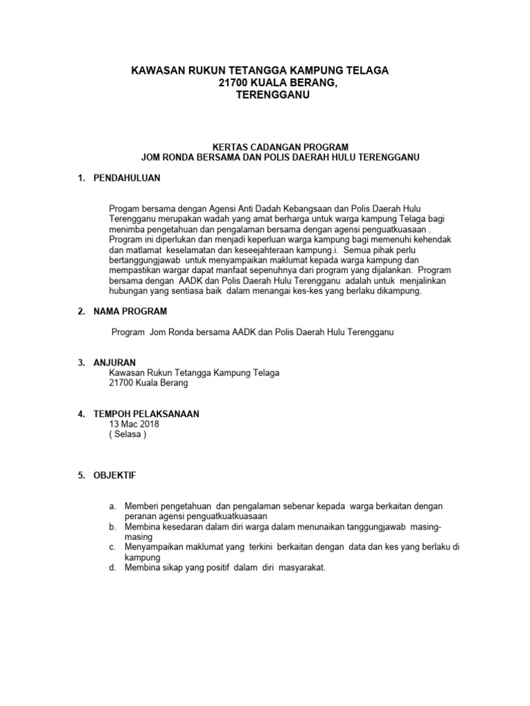 KERTAS CADANGAN PROGRAM Jom Ronda Bersama Aadk Dan Polis | PDF