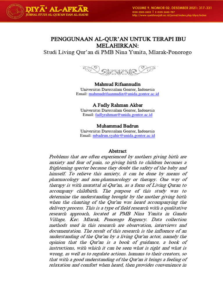 Jurnal Biblioterapi | PDF | Quran | Islam