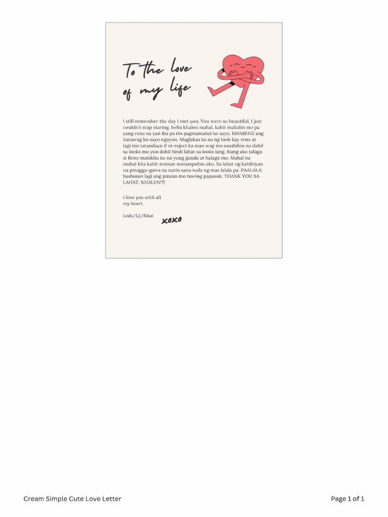 Cream Simple Cute Love Letter | PDF