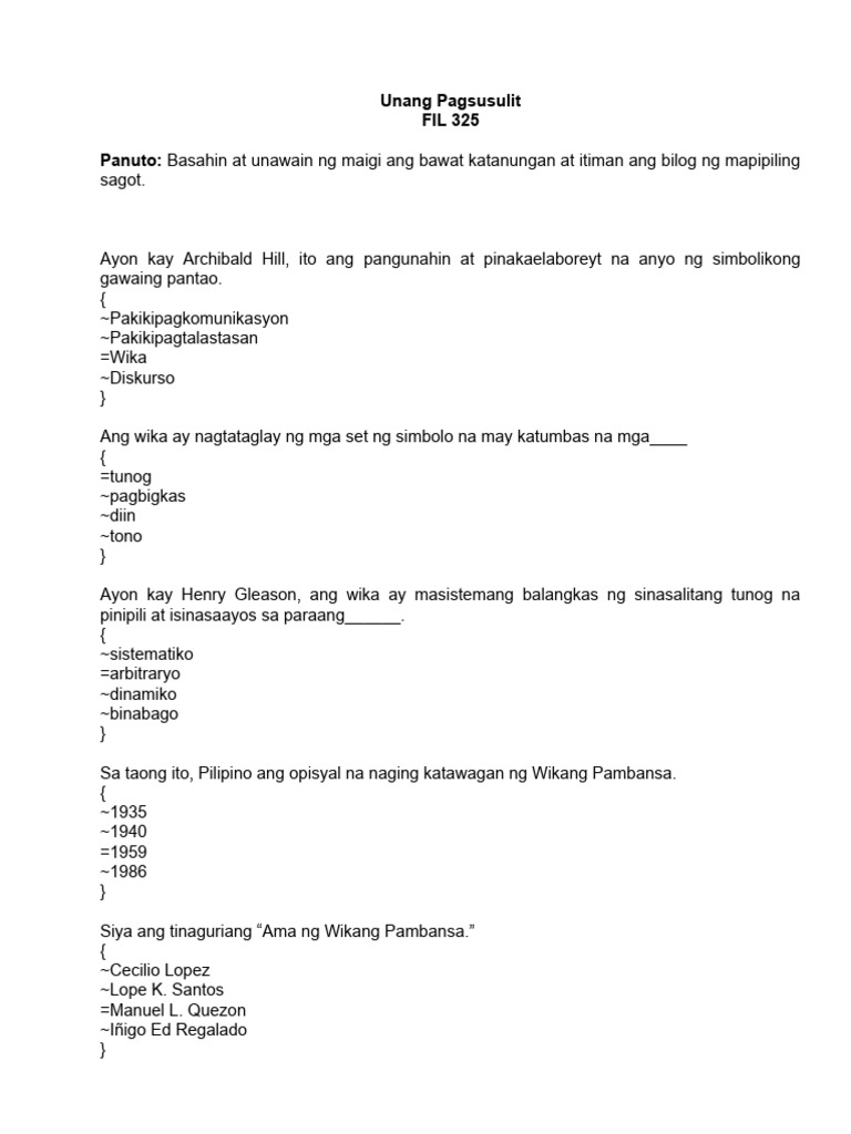 Filipino Examination | PDF