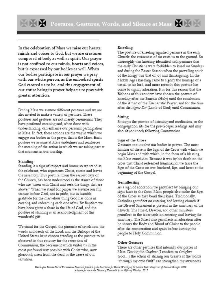 Mass Postures and Gestures Guide | PDF | Eucharist | Mass (Liturgy)