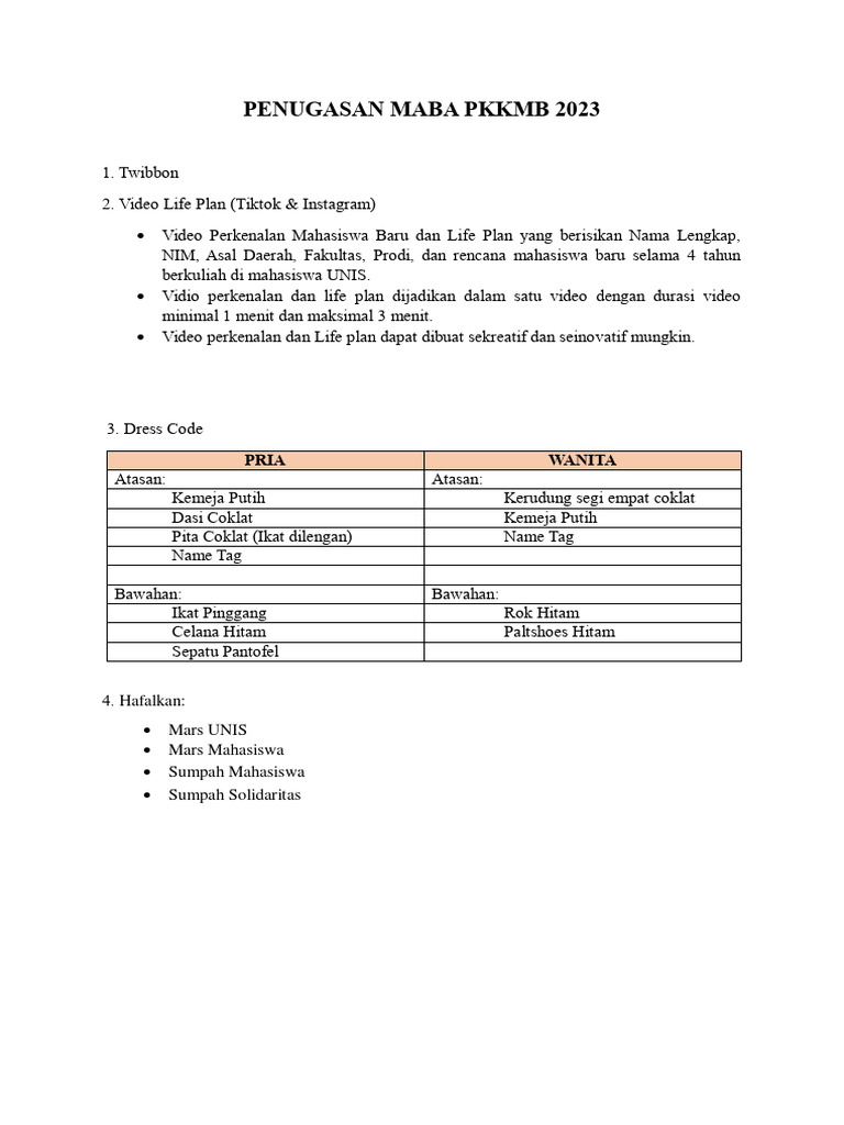 Penugasan Maba PKKMB 2023 | PDF