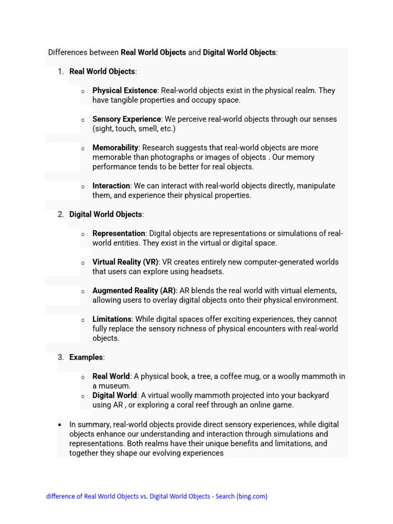 Differences Between REAL WORLD OBJECTS AND DIGITAL WORLD OBJECTS | PDF