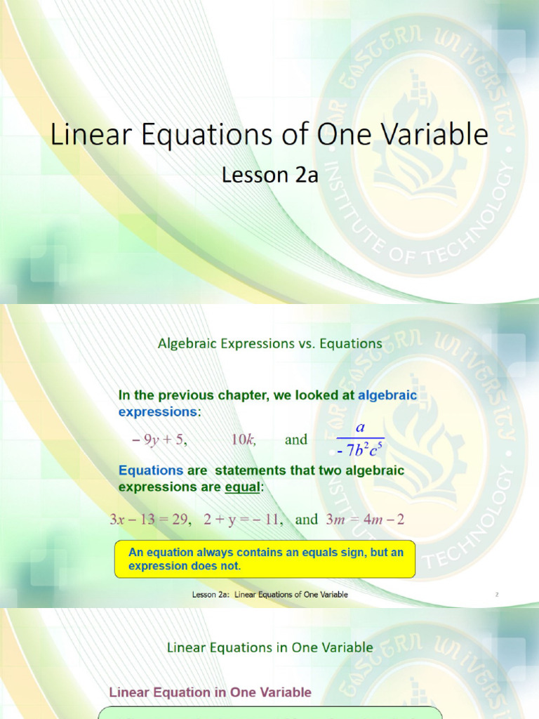 2a - Linear Equations in One Variable | PDF