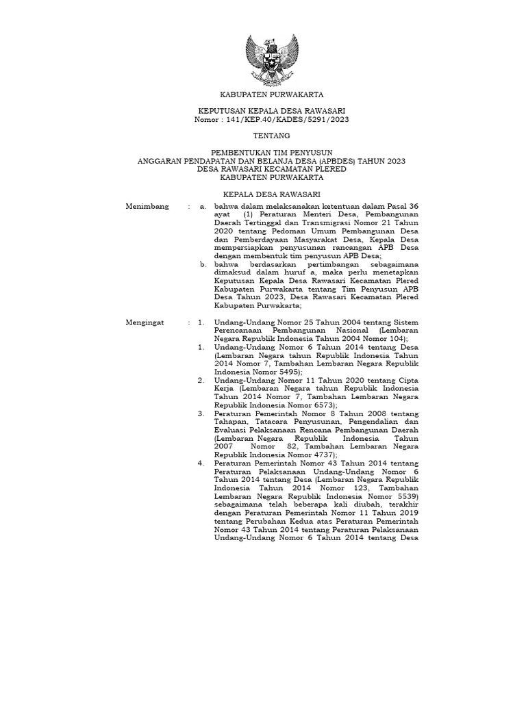 SK Tim Penyusun Apbdes 2023 | PDF