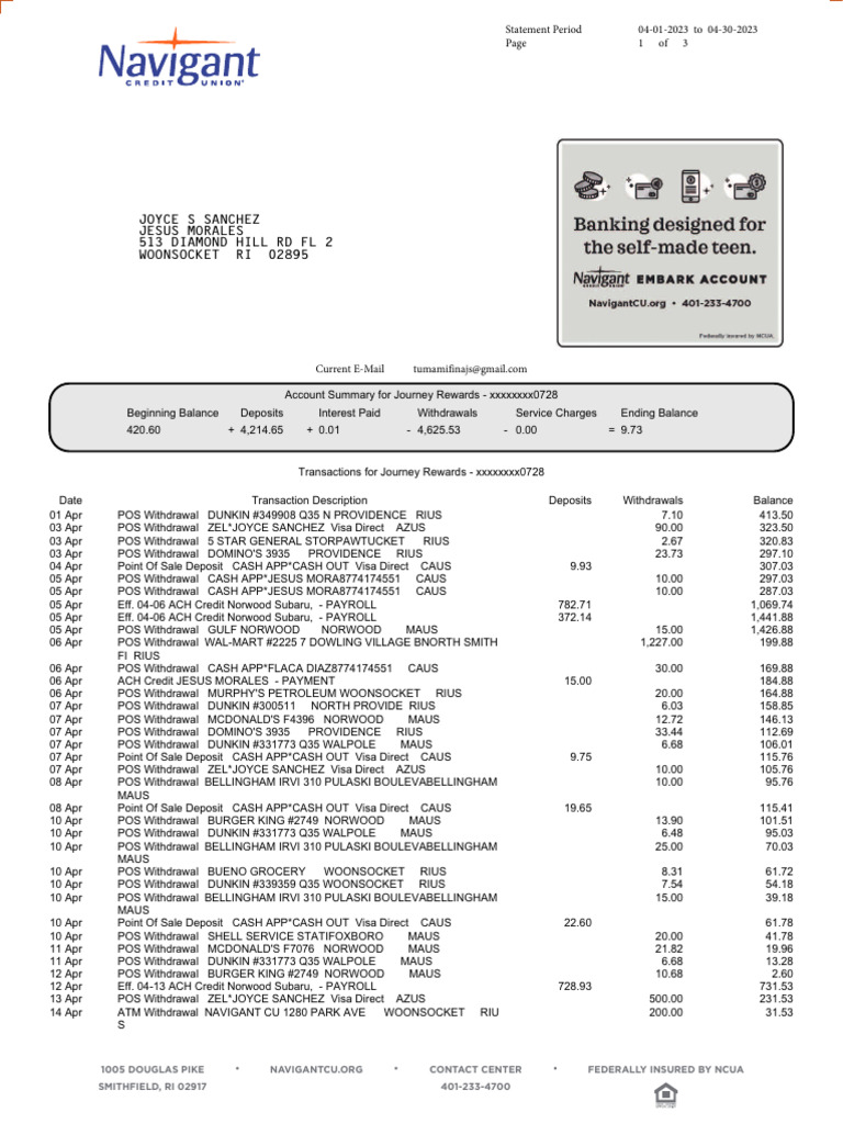 Deposit Statement 2023-04-30 | PDF | Cheque | Debits And Credits