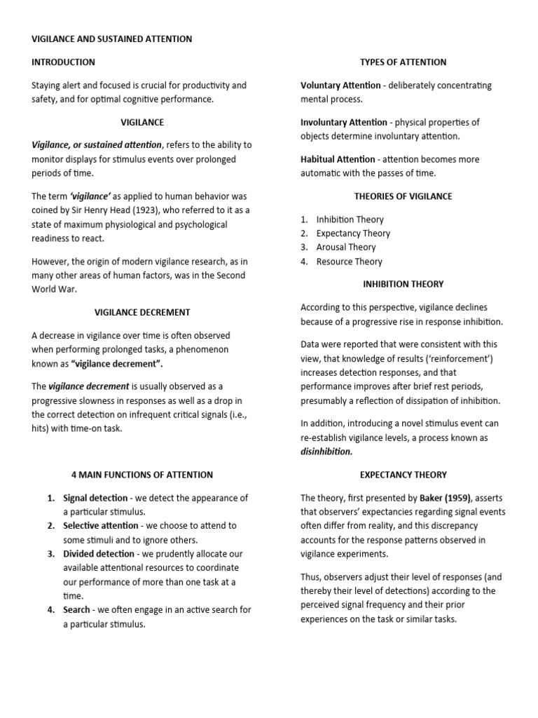 Vigilance and Sustained Attention | Download Free PDF | Attention ...