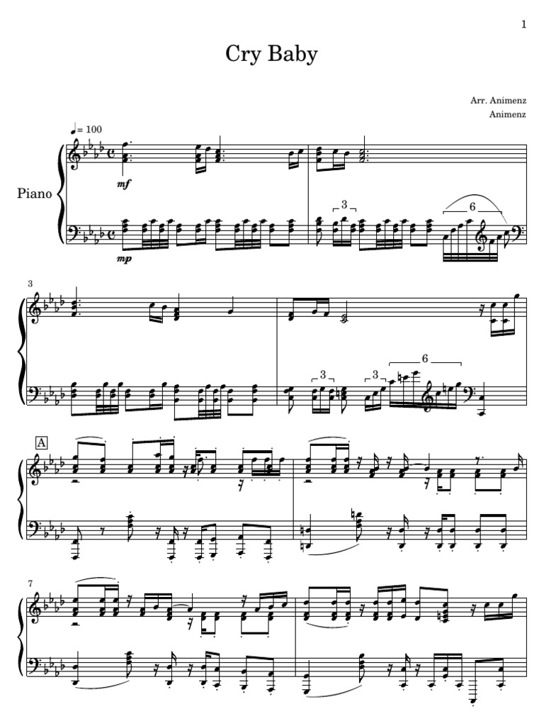 Partition Piano : Cry Baby Animenz | PDF