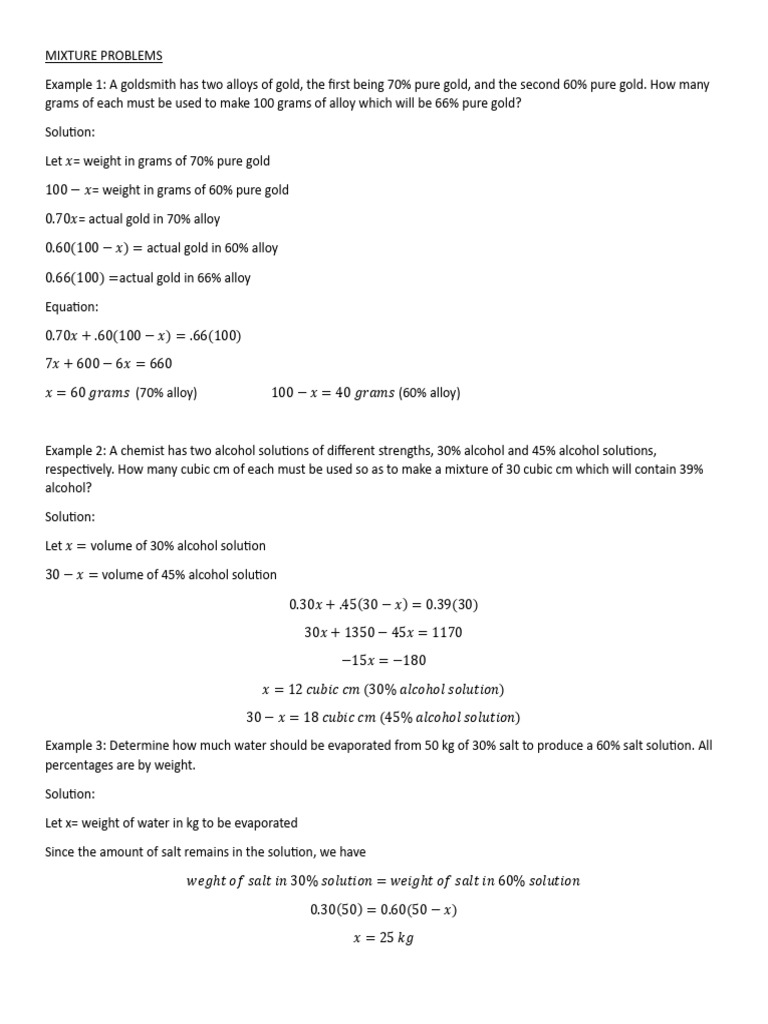 Mixture Problems | PDF | Gold | Ethanol