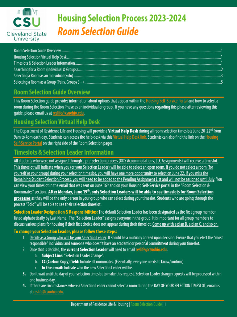 Incoming Student Room Selection Guide | PDF | Computing