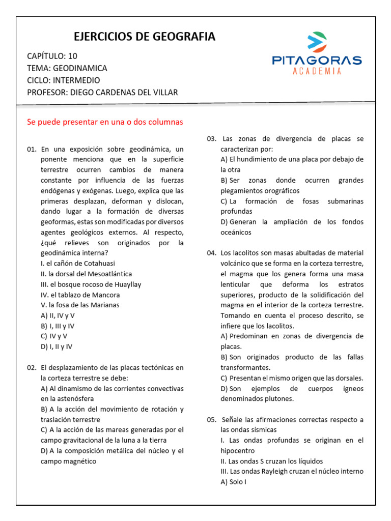 SI1M-GF-Ejerc.10-GEODINAMICA-Prof. DIEGO CARDENAS (1) | PDF | Volcán | Erosión