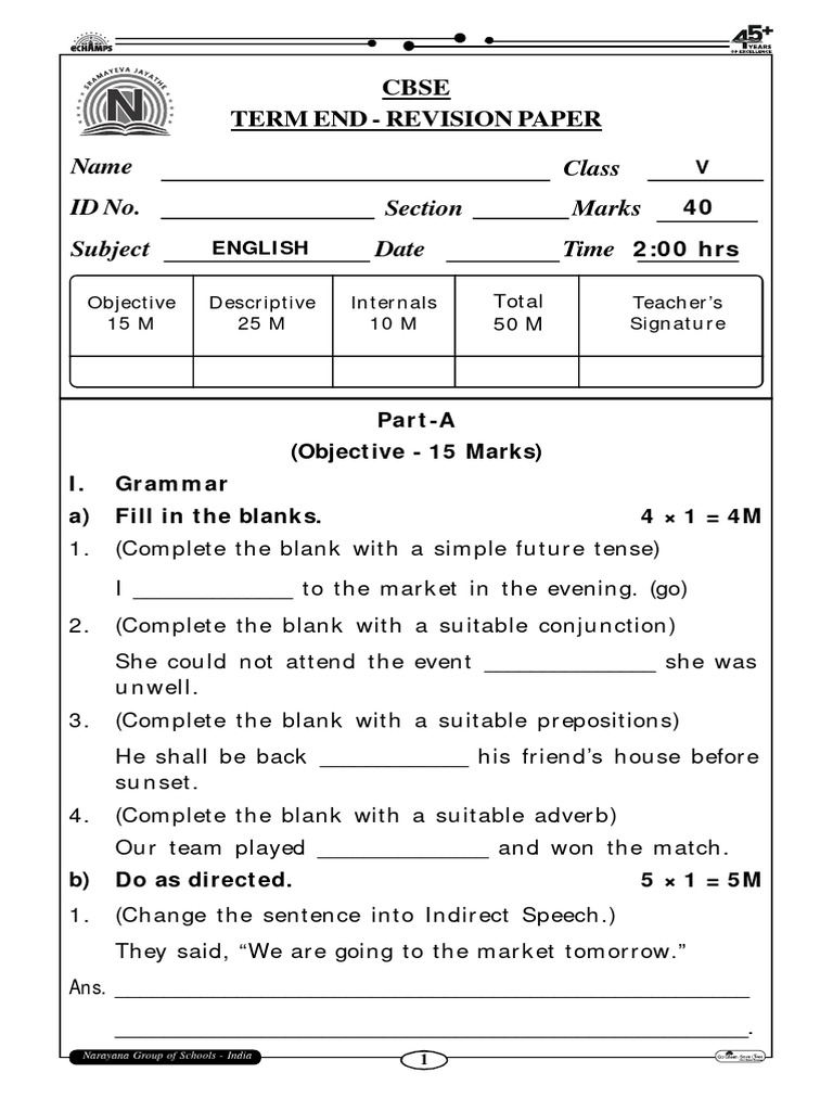 Grade - 5 (Revision Paper) | Download Free PDF | Linguistics ...