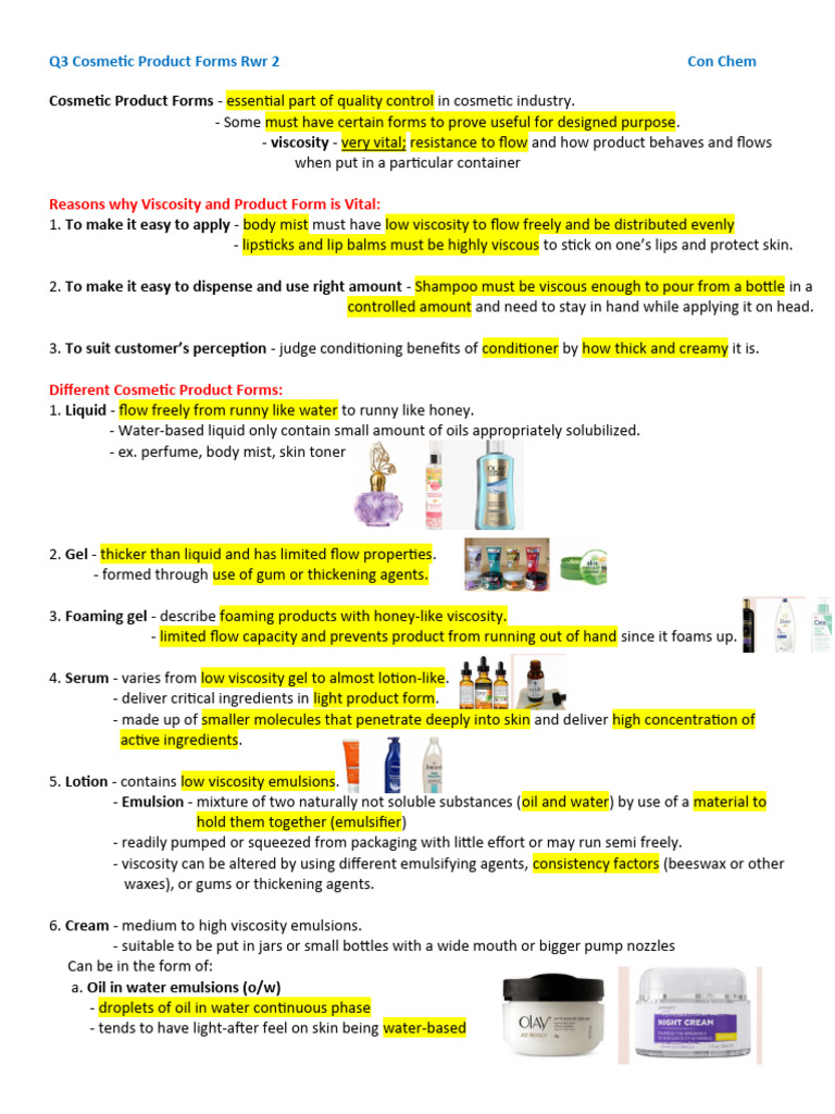 Q3 ConChem Cosmetic Product Forms | PDF | Emulsion | Cosmetics
