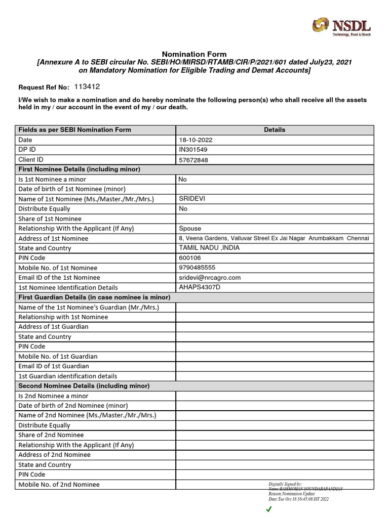 Nominee For HDFC Demat Account NSDL Confirmation | PDF | Access Control ...