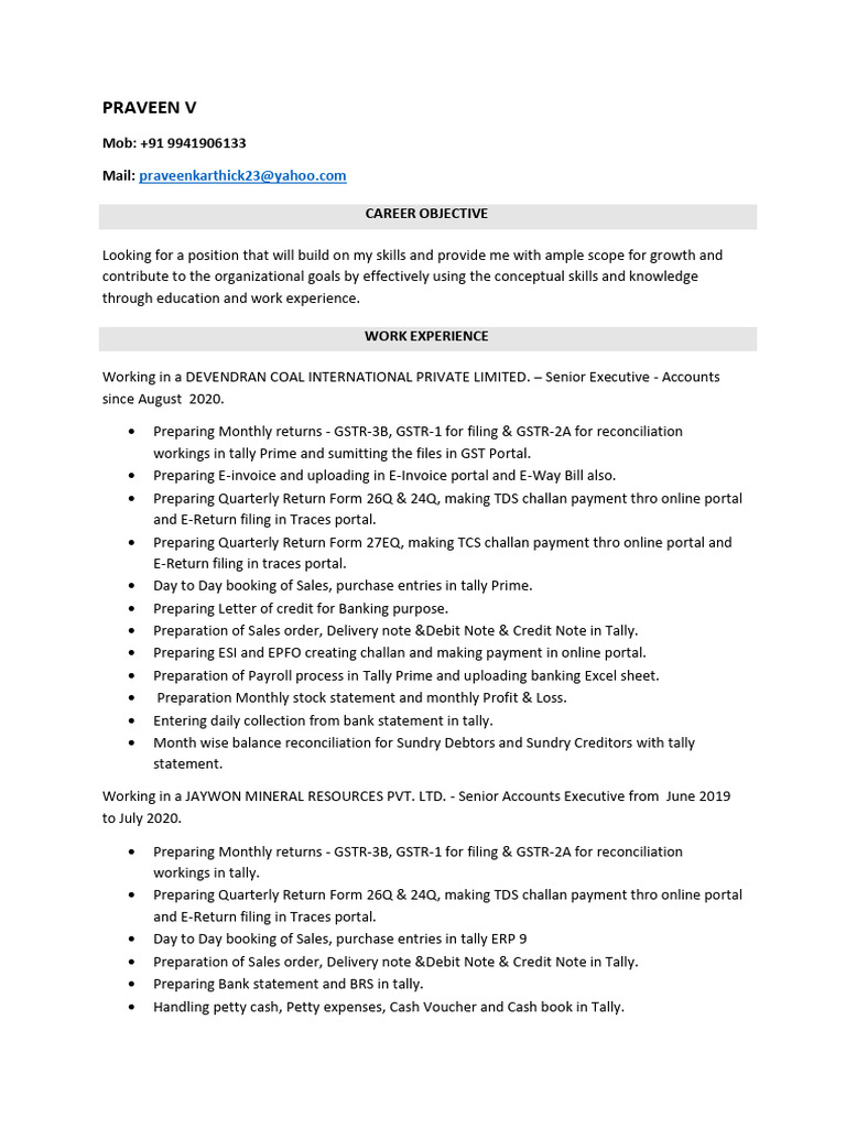 Praveen CV | PDF | Accounts Payable | Business