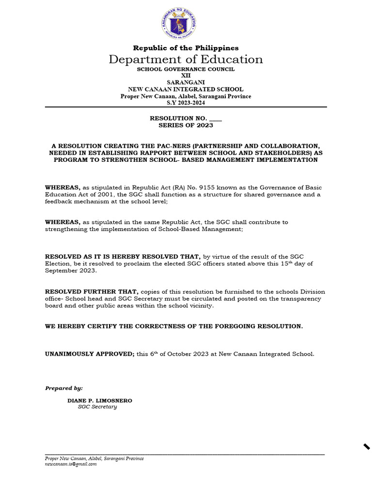 Resolution for PAC-NERS Program | PDF